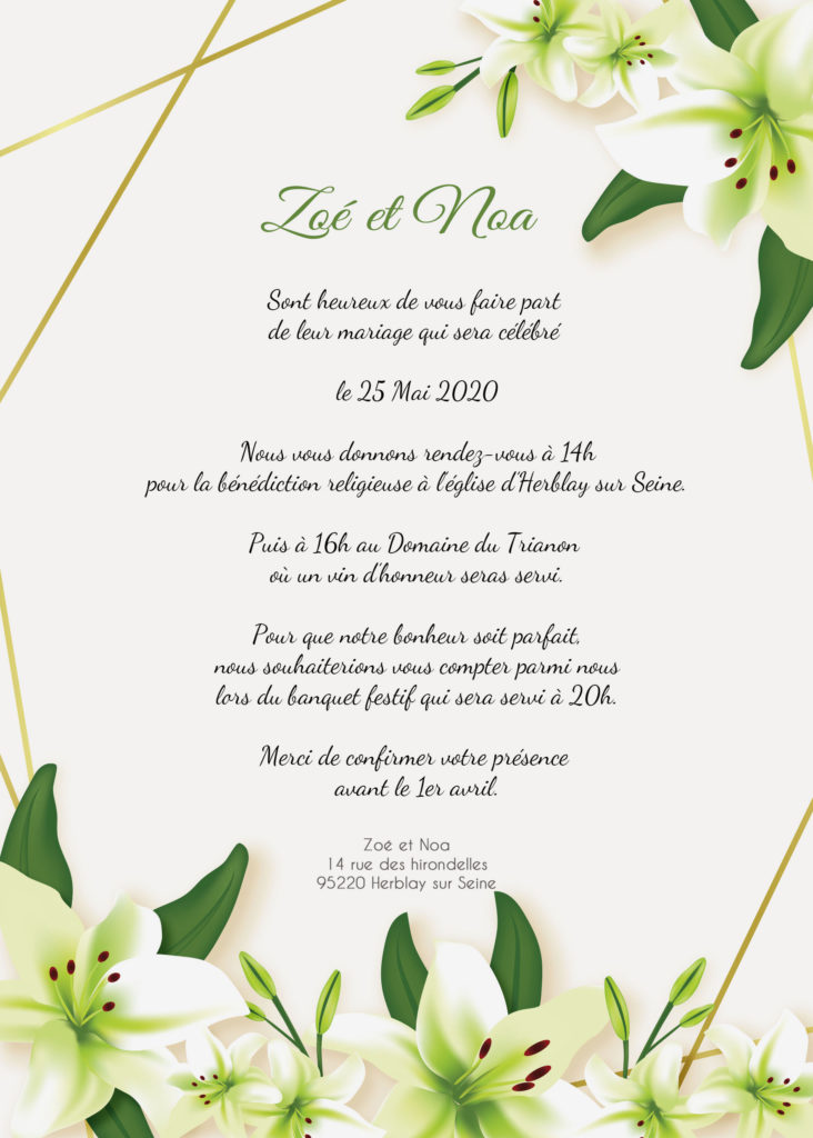 Faire-part de mariage - Lys blanc - FairePartUnique