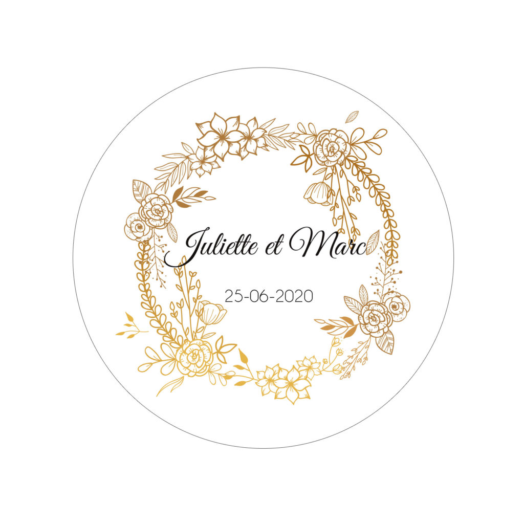 Etiquette adhésive - Rond floral doré (lot de 24 étiquettes ...