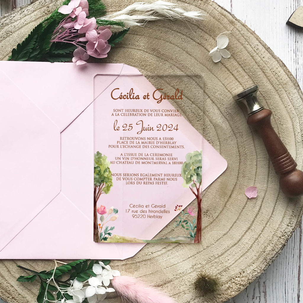 Faire-part transparent plexiglass - Style champêtre - FairePartUnique