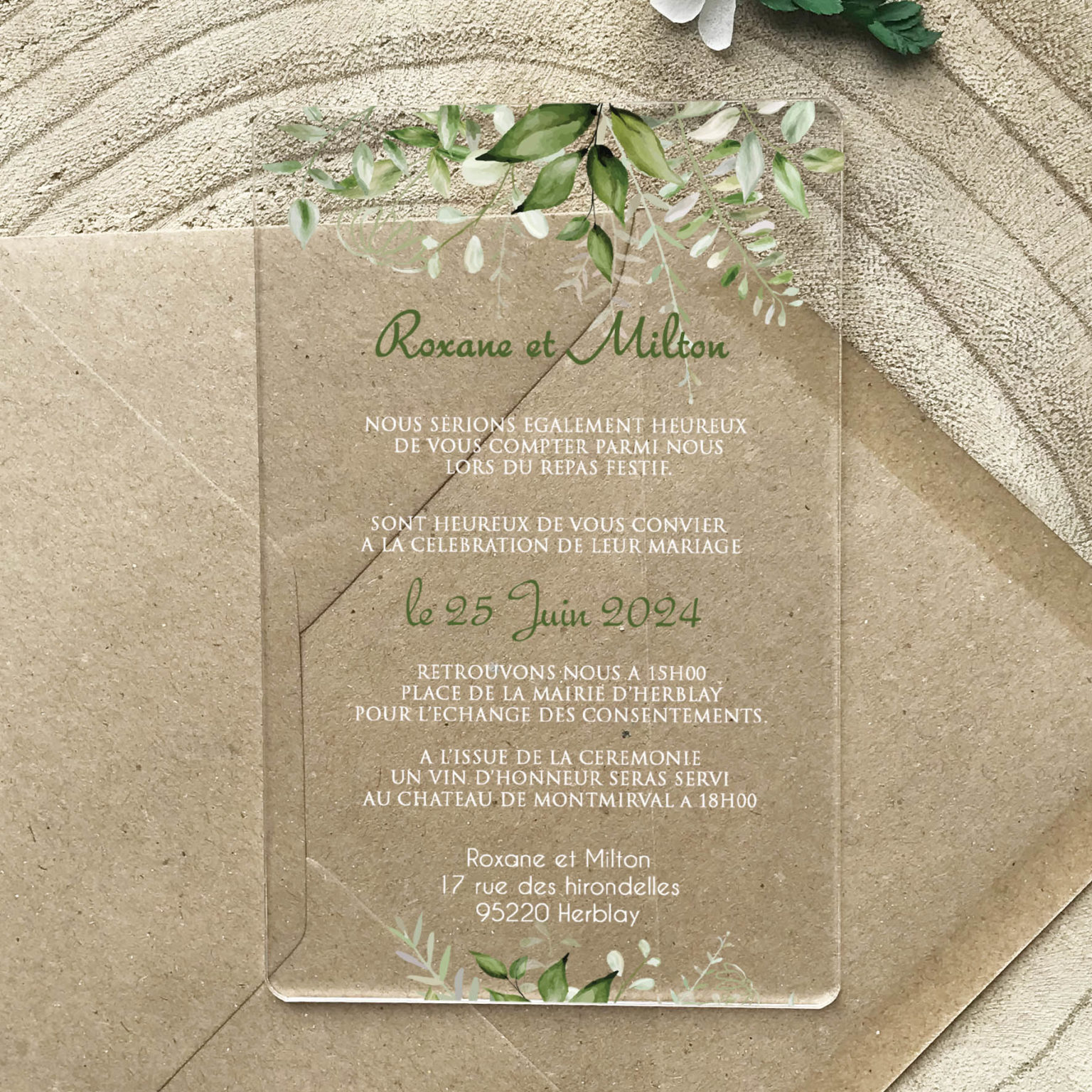 Faire-part transparent plexiglass - Méli-mélo de nature - FairePartUnique